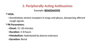 Antitussives, Classification, MOA, Pk parameters, Therapeutic uses and ...