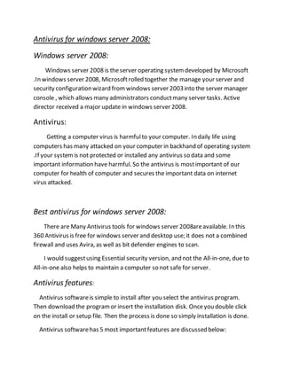 Antivirus for windows server 2008 | PDF | Free Download