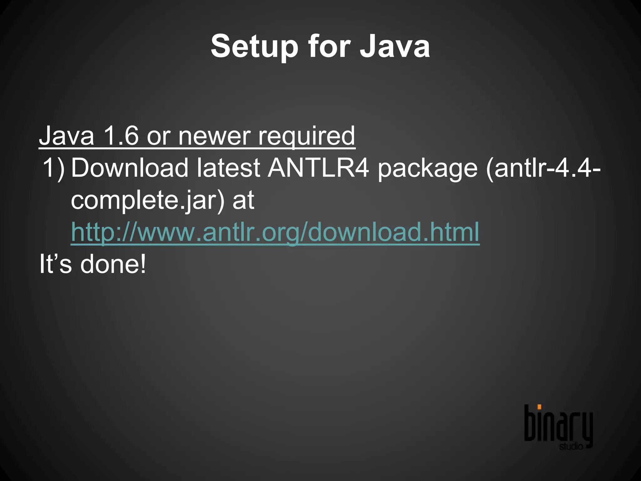 Binary Studio Academy PRO: ANTLR course by Alexander Vasiltsov (lesson 1) | PPTX