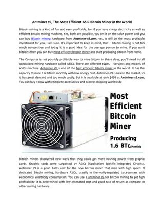 Antminer s9, the most efficient asic bitcoin miner in the world 1- | PDF