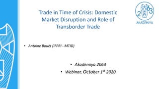 Trade in Time of Crisis: Domestic Market Disruption and Role of ...