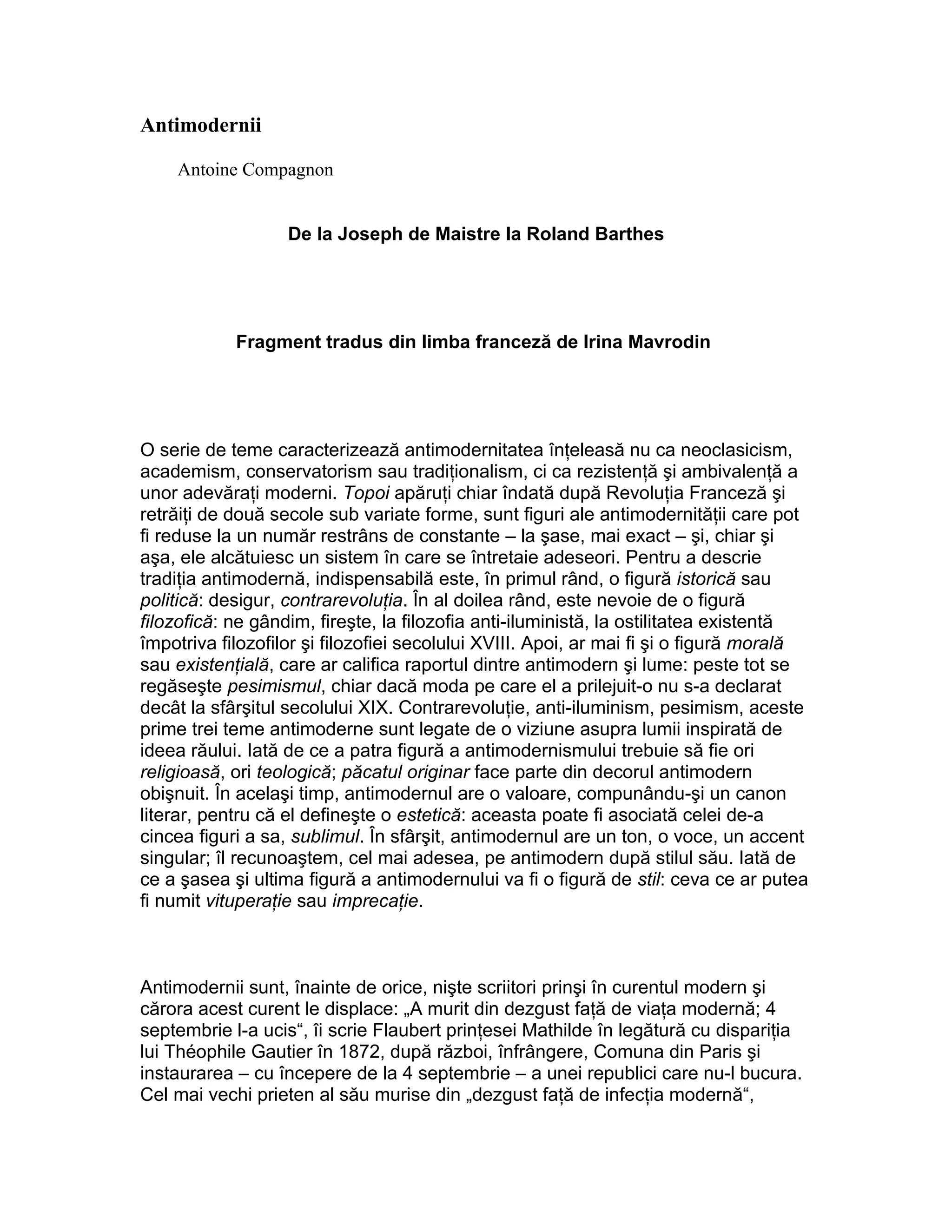 Antoine Compagnon Antimodernii | DOC