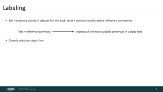 [DSC Europe 22] Transformers for extractive text summarization - Anton Guldinskii | PPT