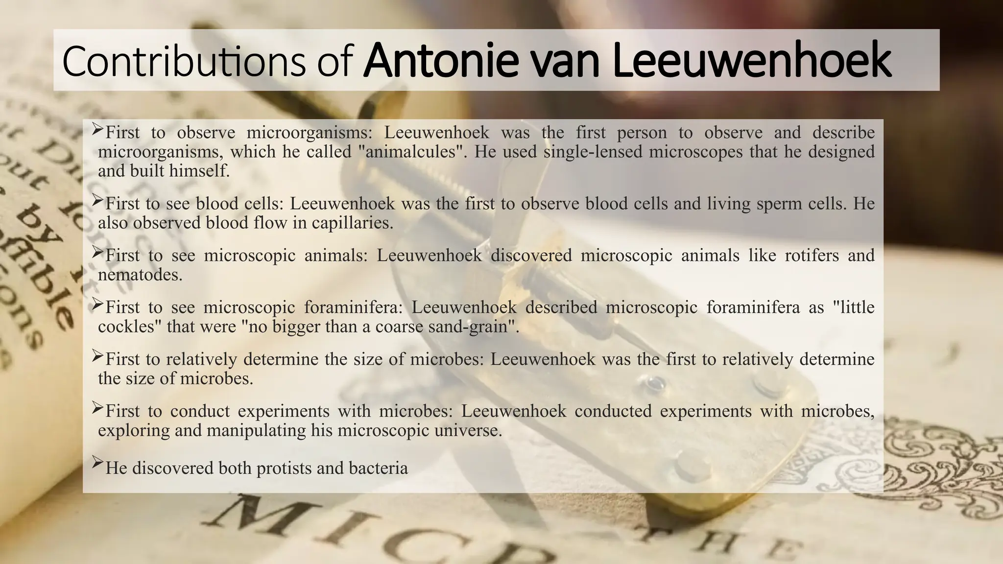 Antonie van Leeuwenhoek- Father of Microbiology | PPTX