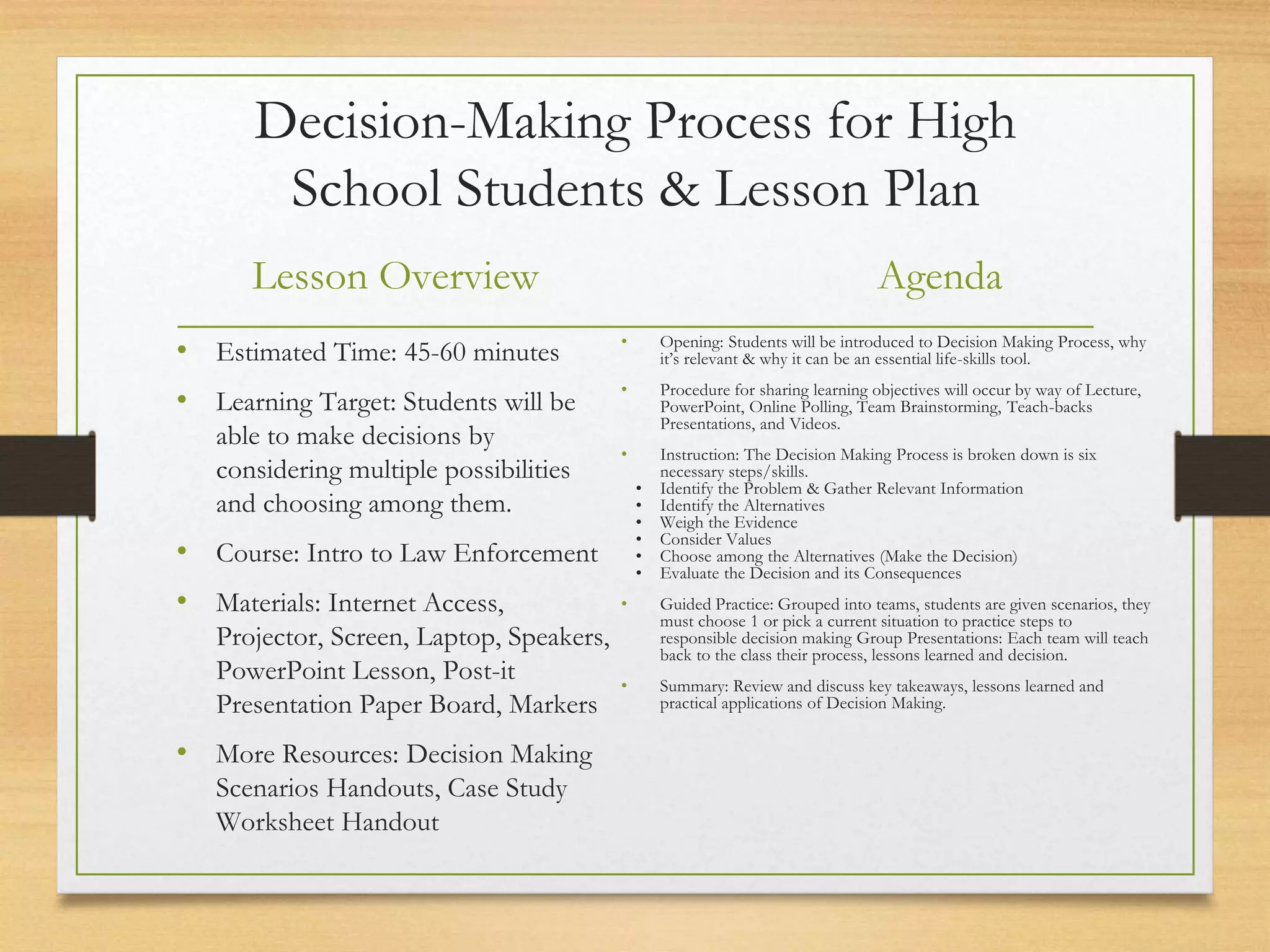 Teaching The Decision Making Process for High School Students | PPTX