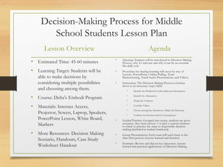 Decision Making Skills for Middle Schoolers | PPTX | Education