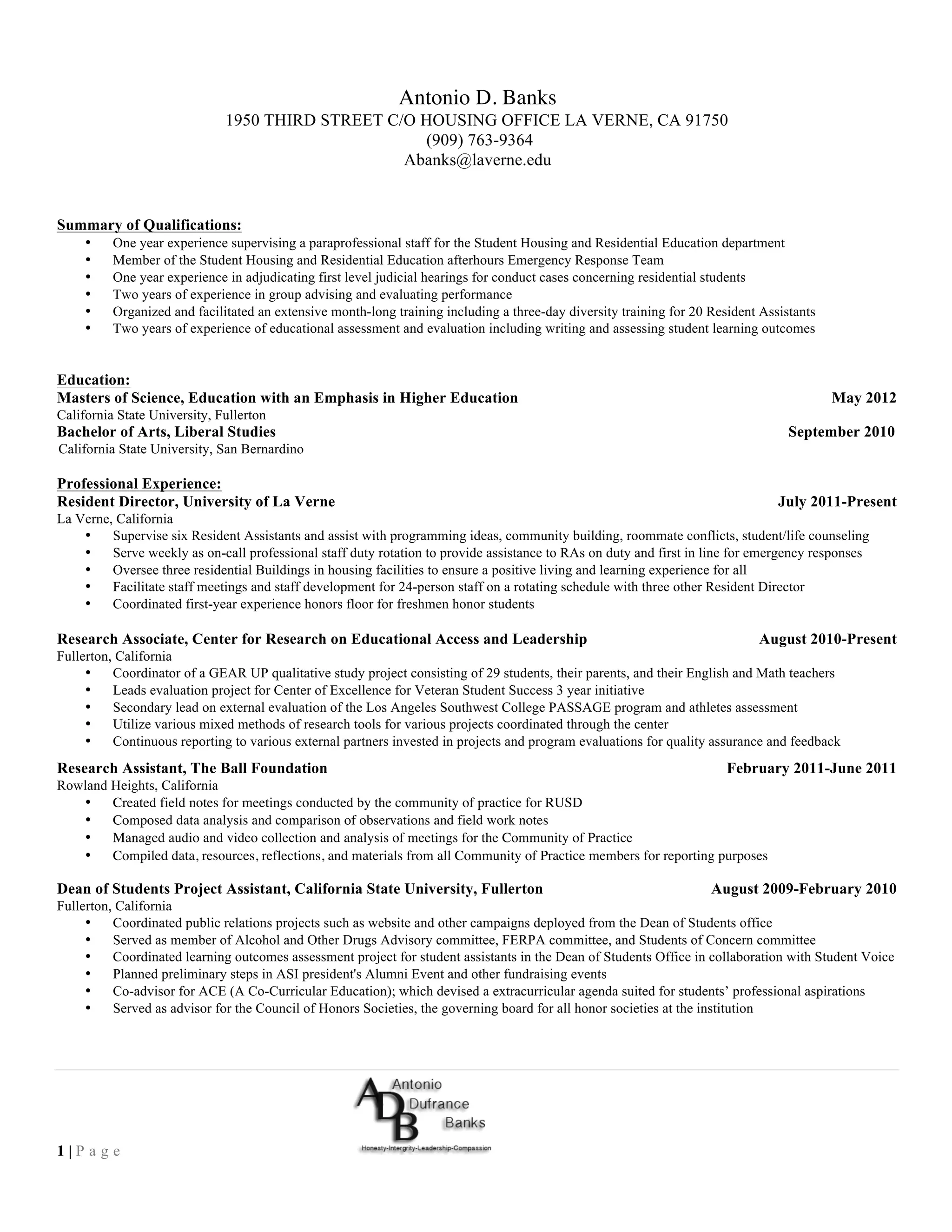 Antonio d banks resume | PDF