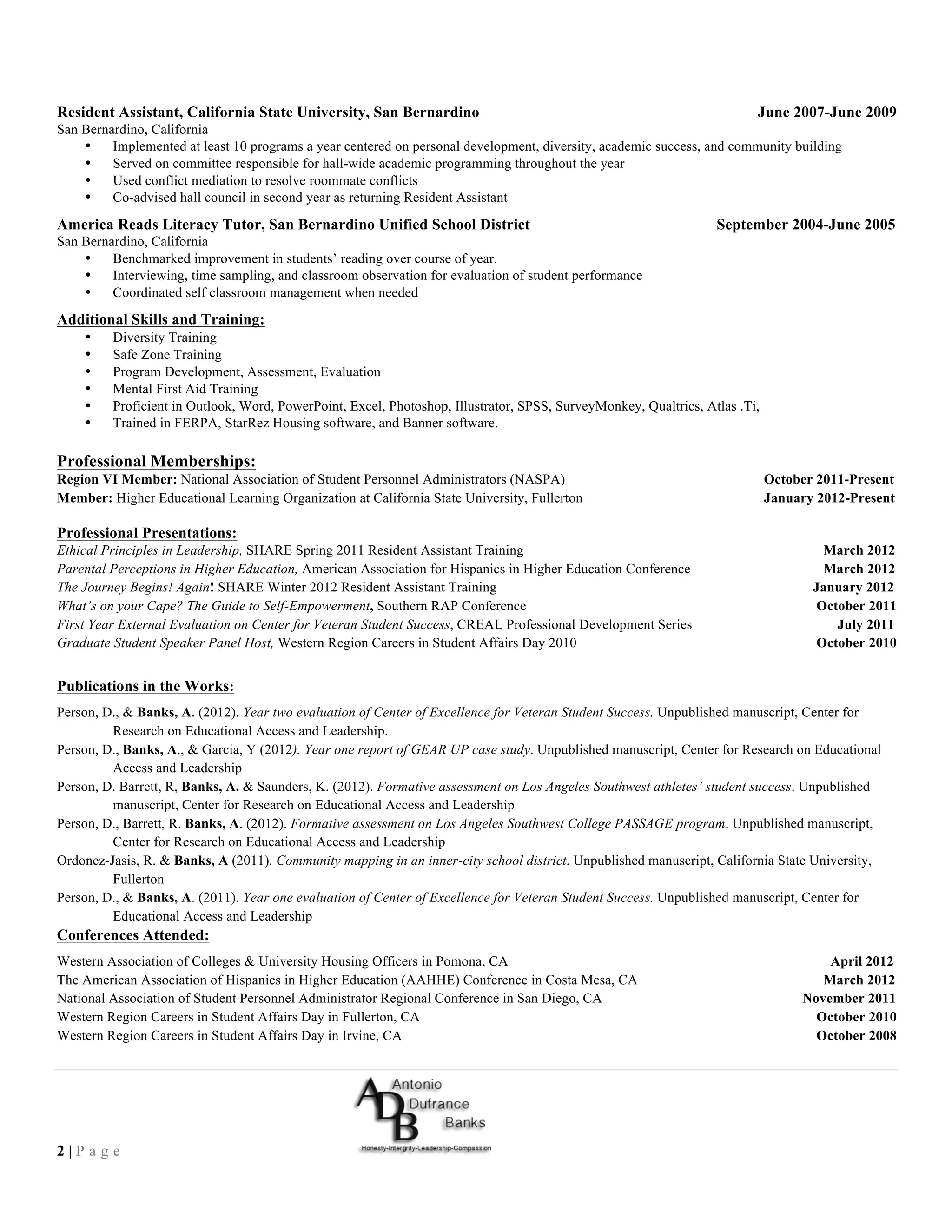 Antonio d banks resume | PDF