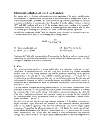 Economic Assessment and Value Maximizations of a Mining Operation based on an Iterative Cutoff ...