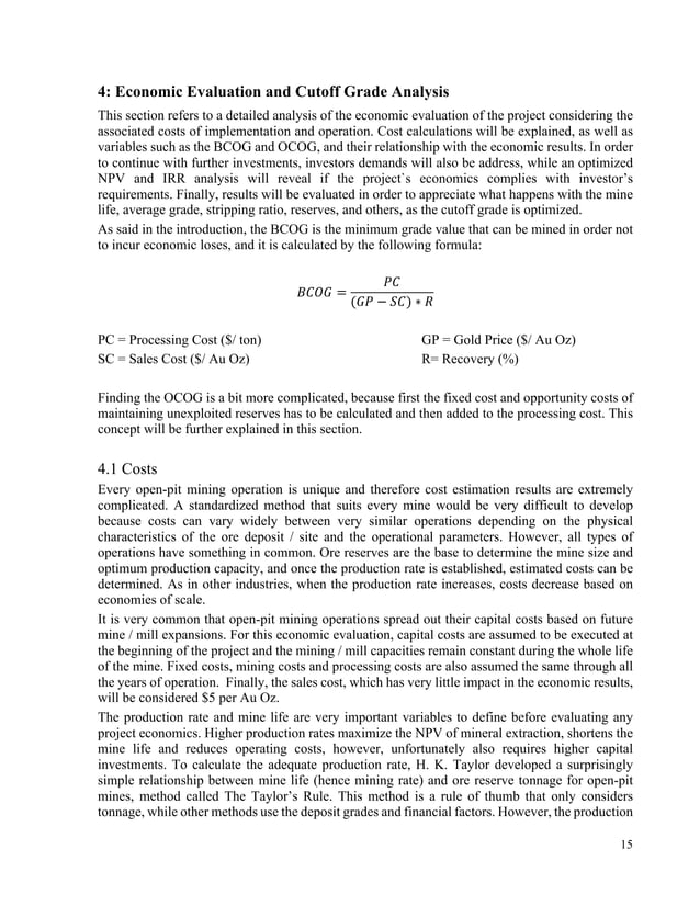 Economic Assessment and Value Maximizations of a Mining Operation based ...