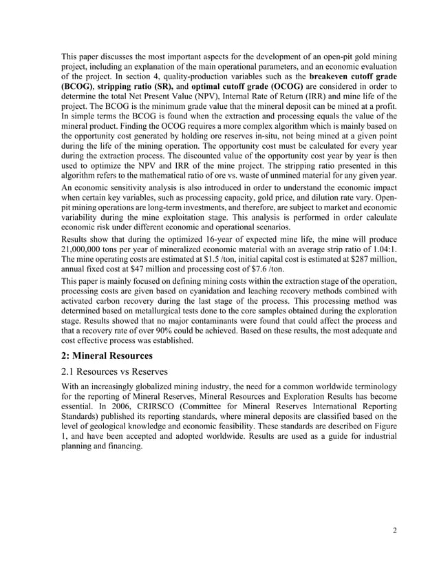 Economic Assessment and Value Maximizations of a Mining Operation based on an Iterative Cutoff ...