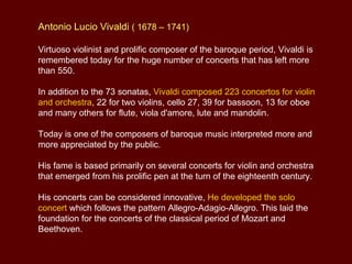 Antonio Vivaldi The Baroque Period