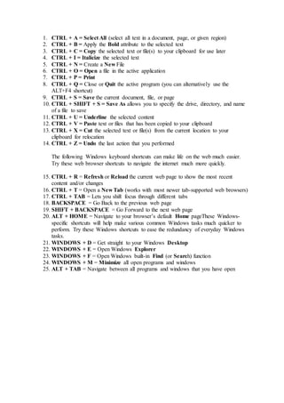 short cut keys for computer | DOCX | Browsers | Computer Software and ...