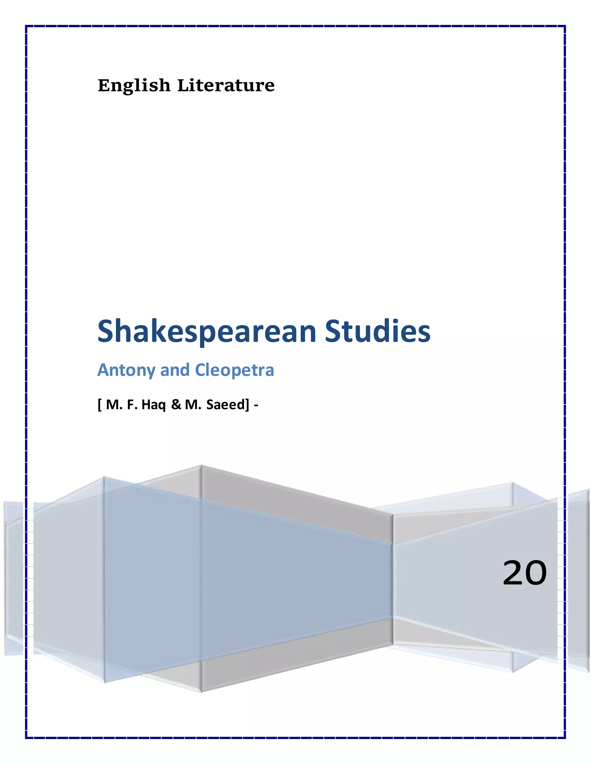 Antony and cleopatra (Critical Study & Analysis) | DOCX