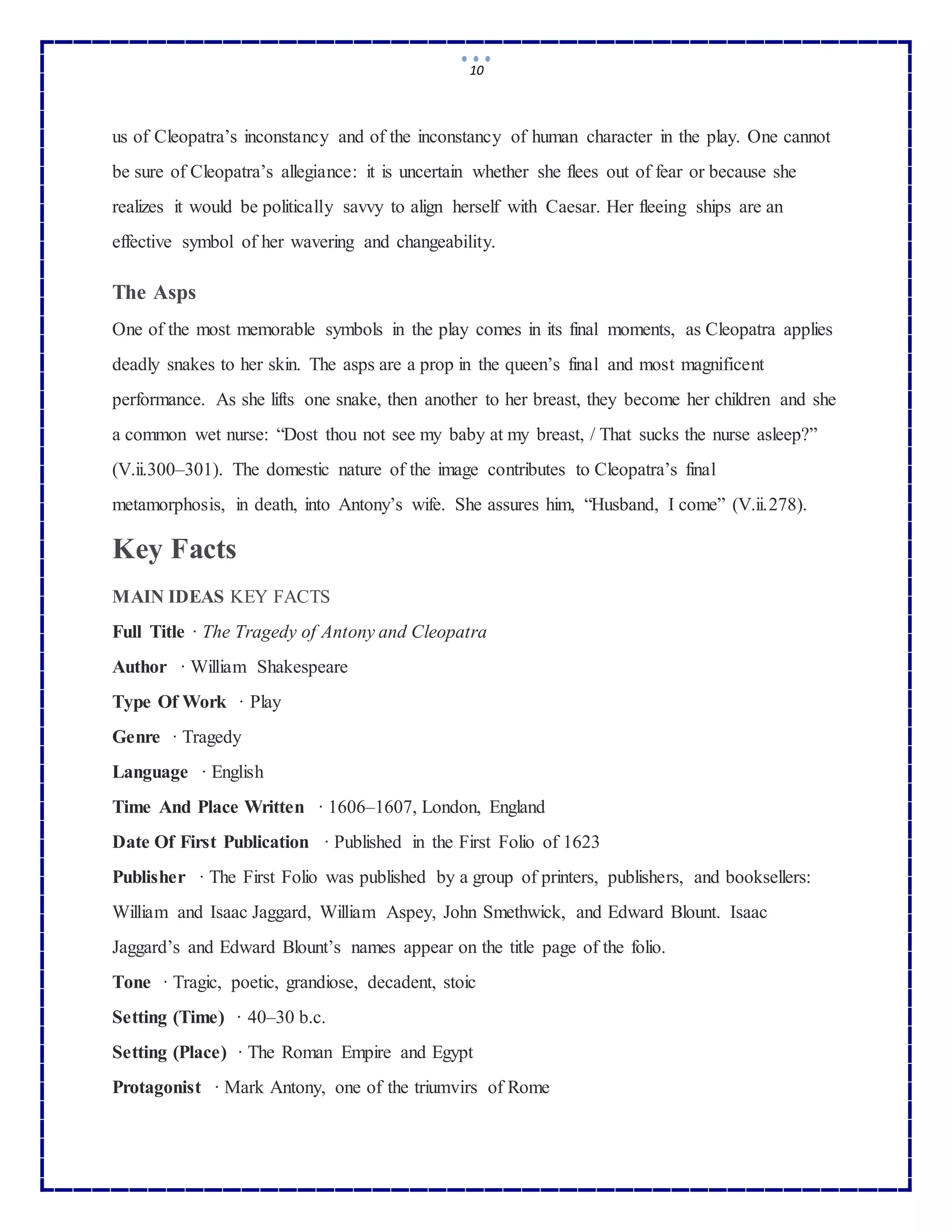Antony and cleopatra (Critical Study & Analysis) | DOCX