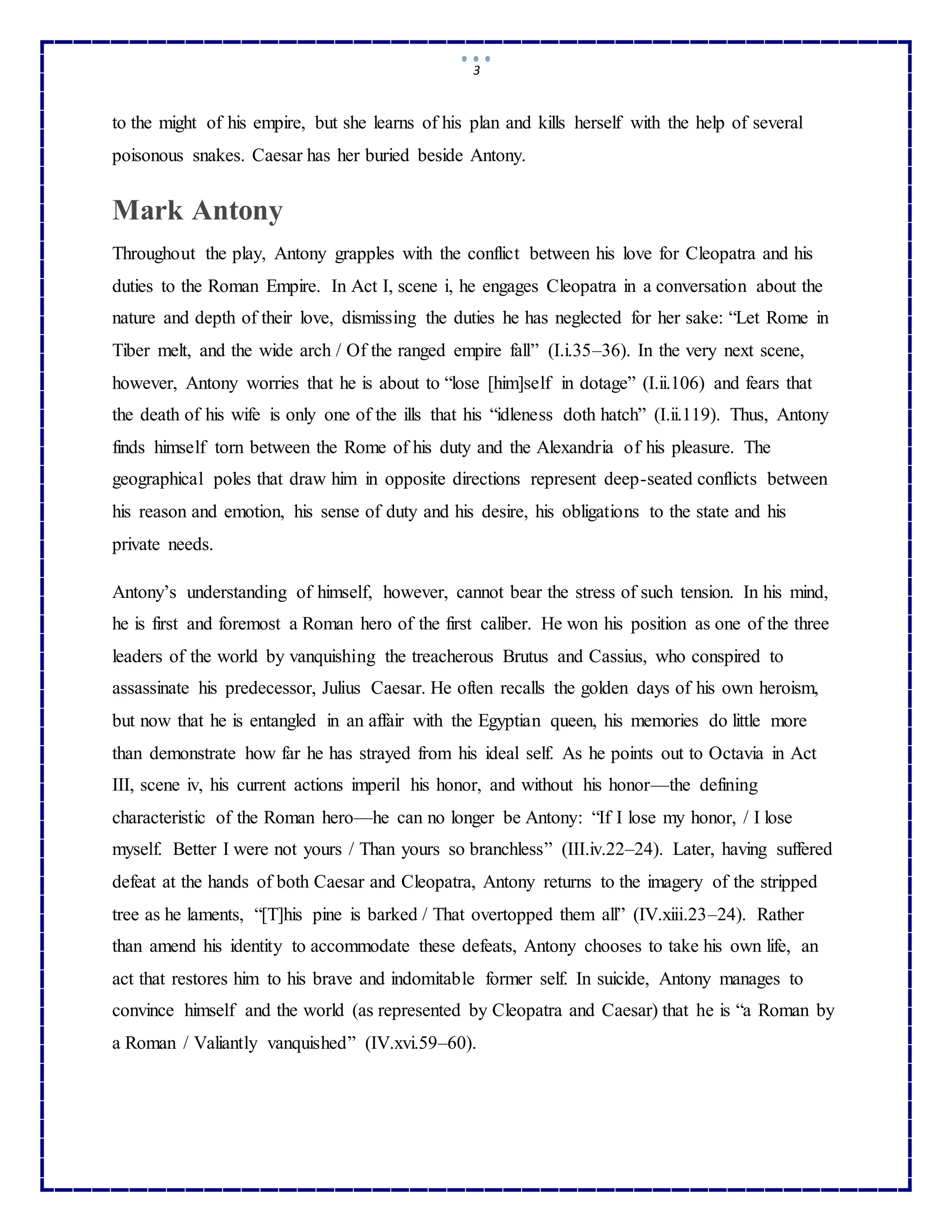 Antony and cleopatra (Critical Study & Analysis) | DOCX