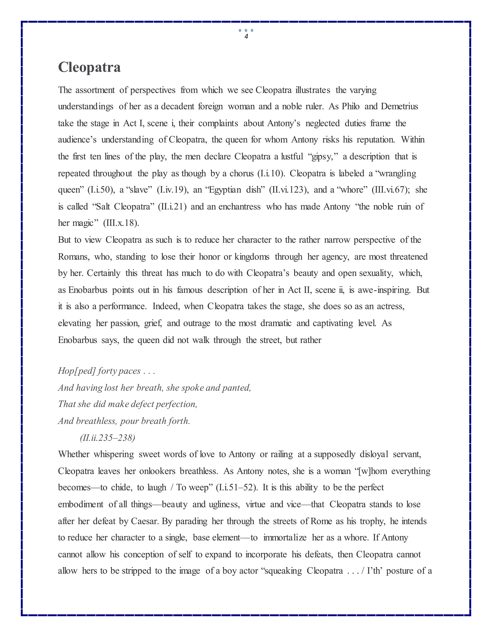 Antony and cleopatra (Critical Study & Analysis) | DOCX