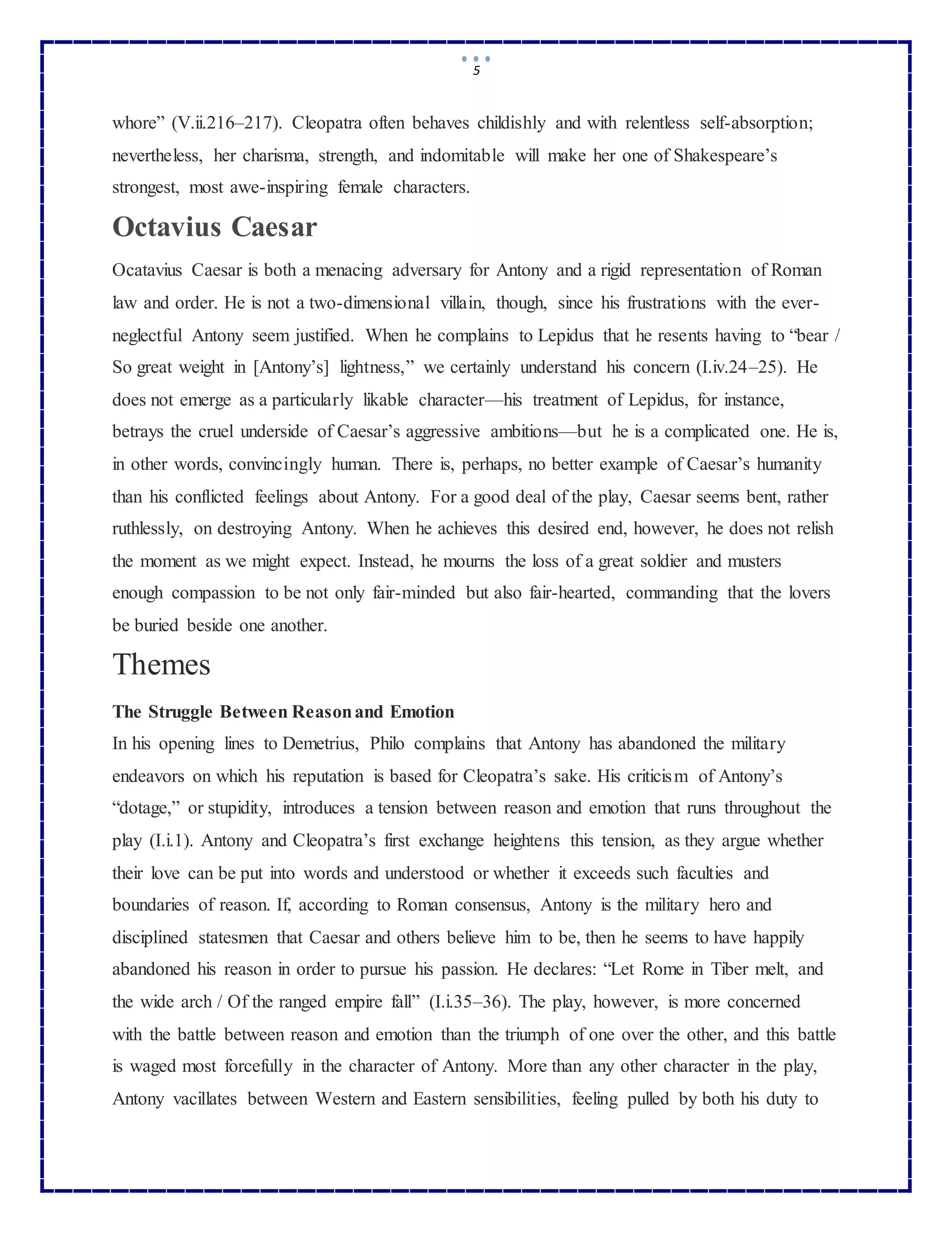 Antony and cleopatra (Critical Study & Analysis) | DOCX