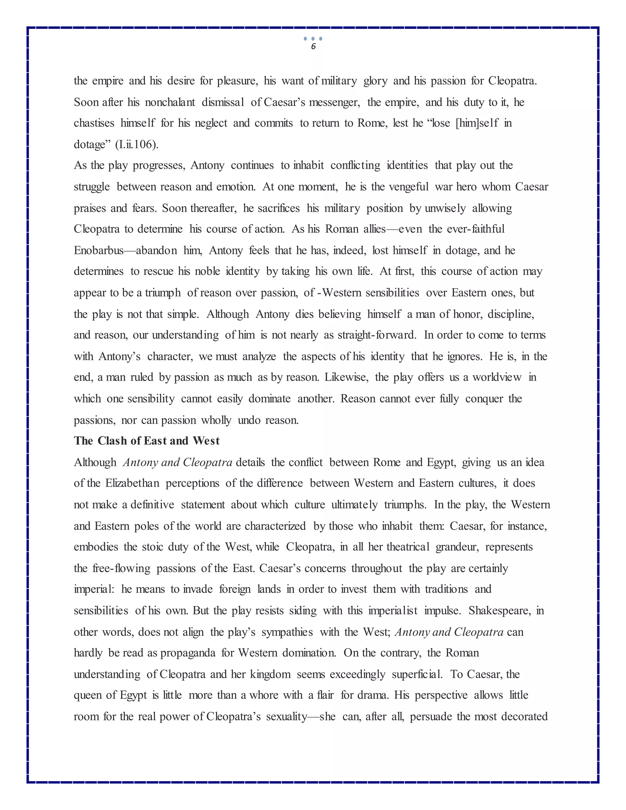 Antony and cleopatra (Critical Study & Analysis) | DOCX