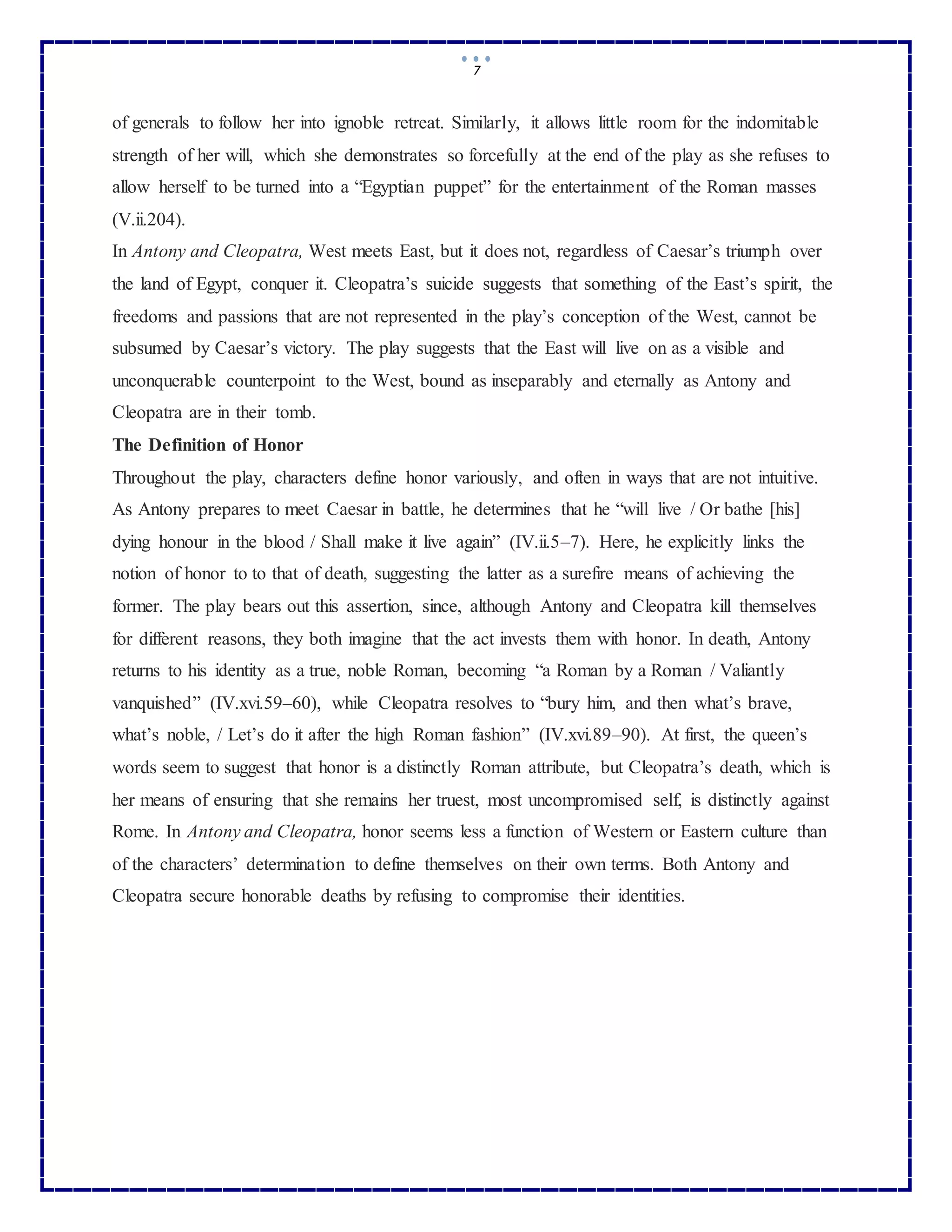 Antony and cleopatra (Critical Study & Analysis) | DOCX