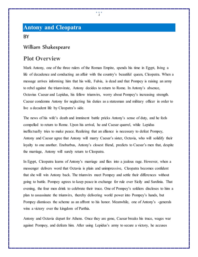 Antony and cleopatra (Critical Study & Analysis) | DOCX