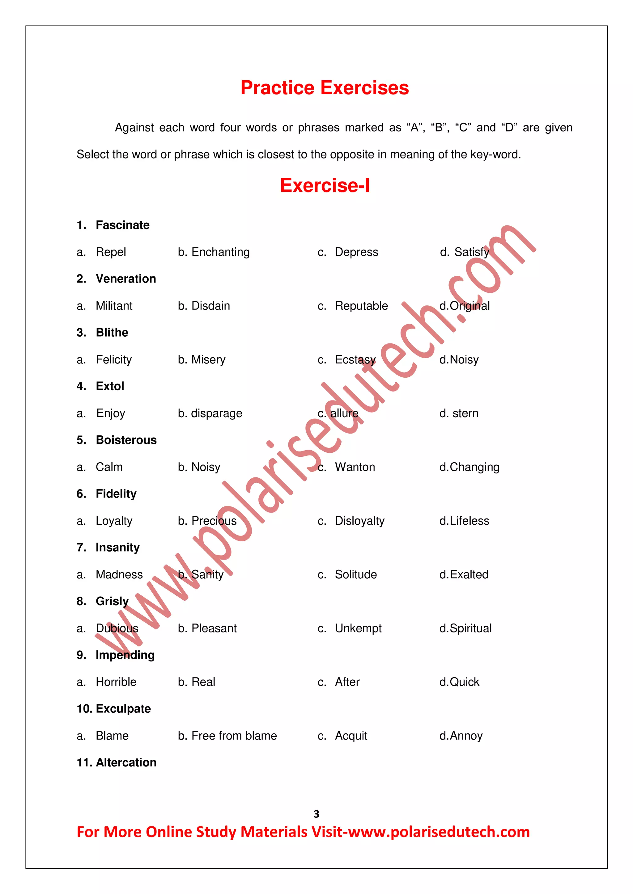 Antonyms-Study Materials for Bank,SSC exam | PDF