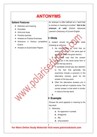 Antonyms-Study Materials for Bank,SSC exam | PDF