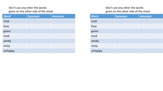 Antonyms and synonyms | PPT