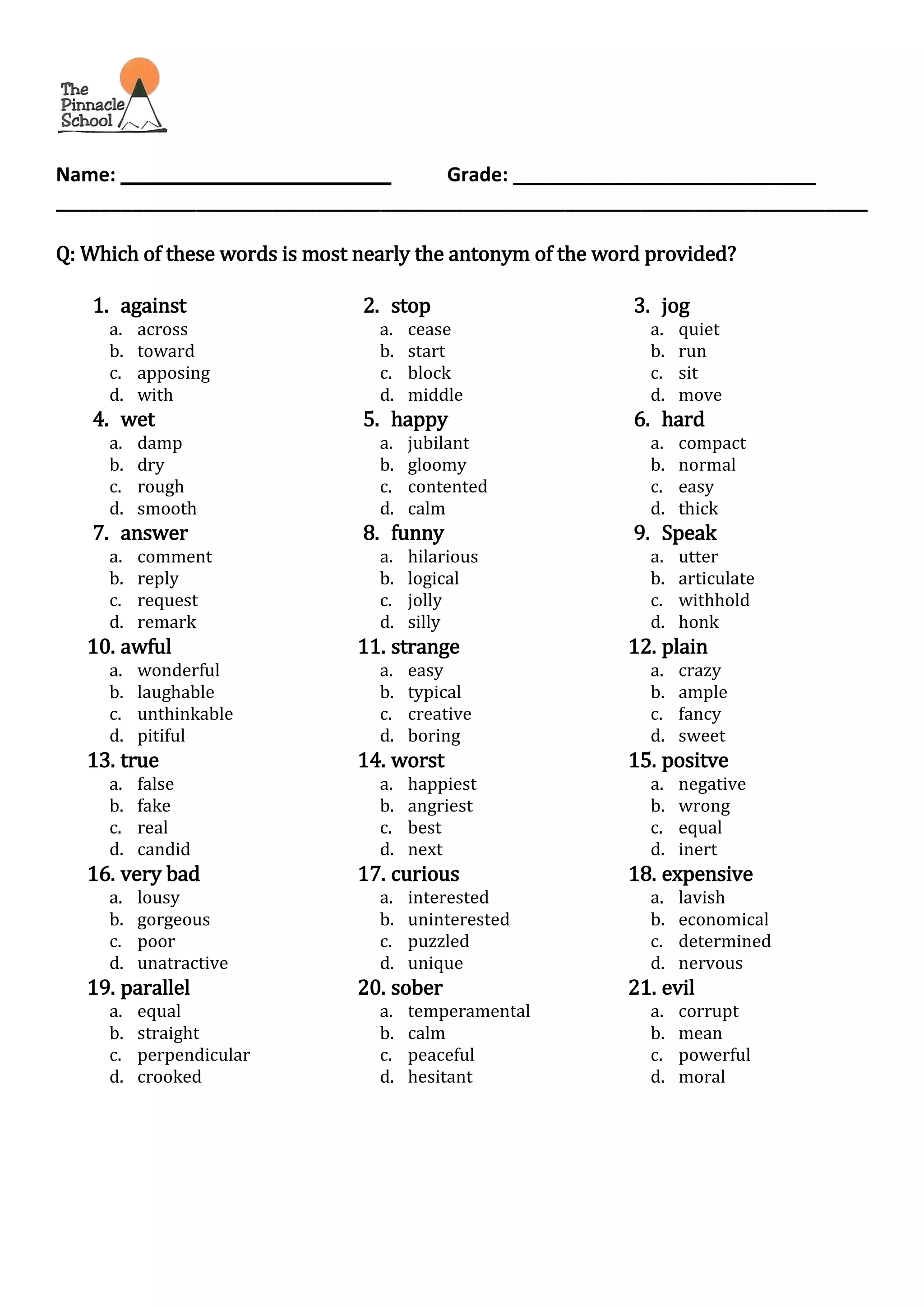 Antonyms usage gr 8 (cont) | PDF