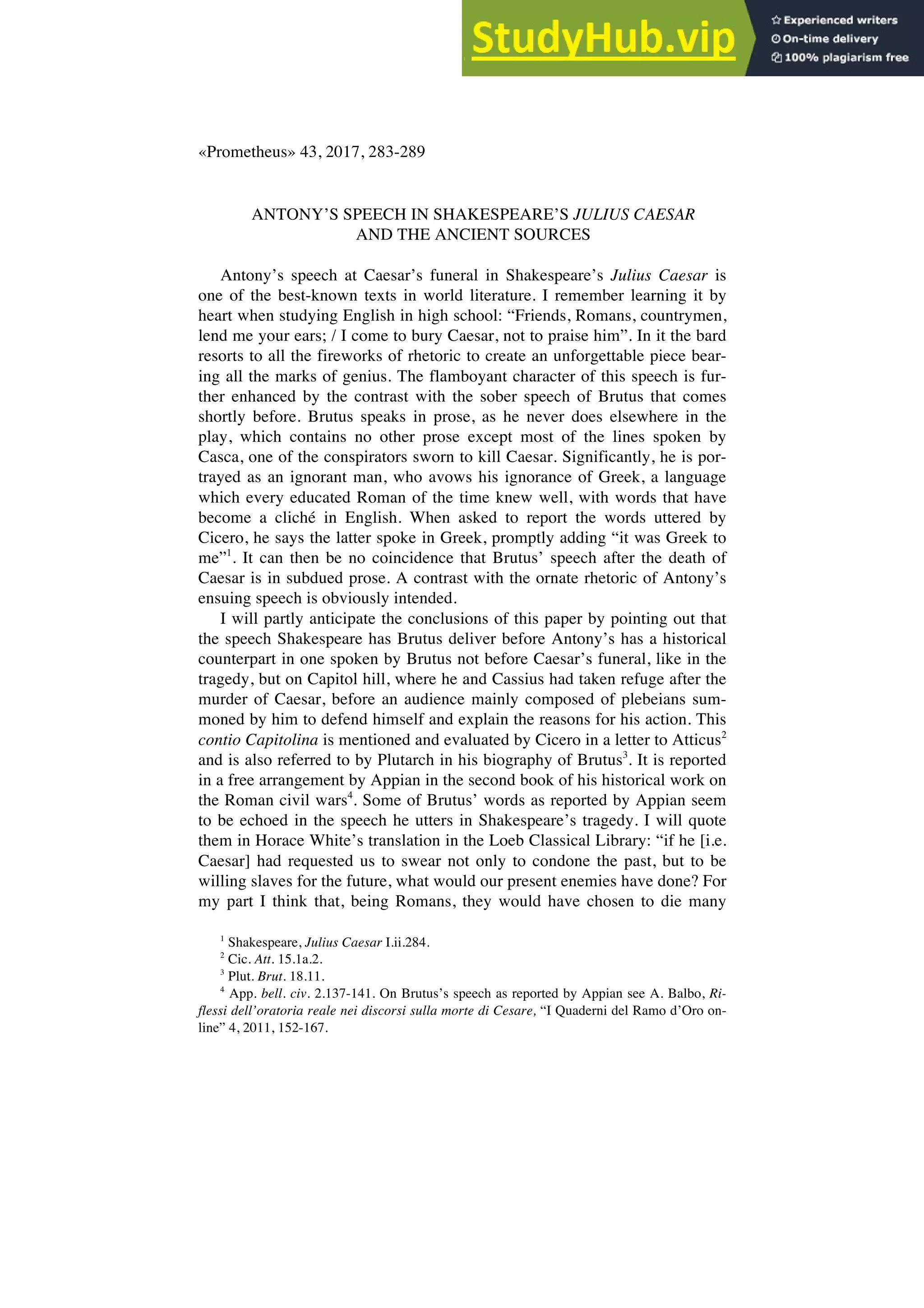 Antony S Speech In Shakespeare S Quot Julius Caesar Quot And The ...