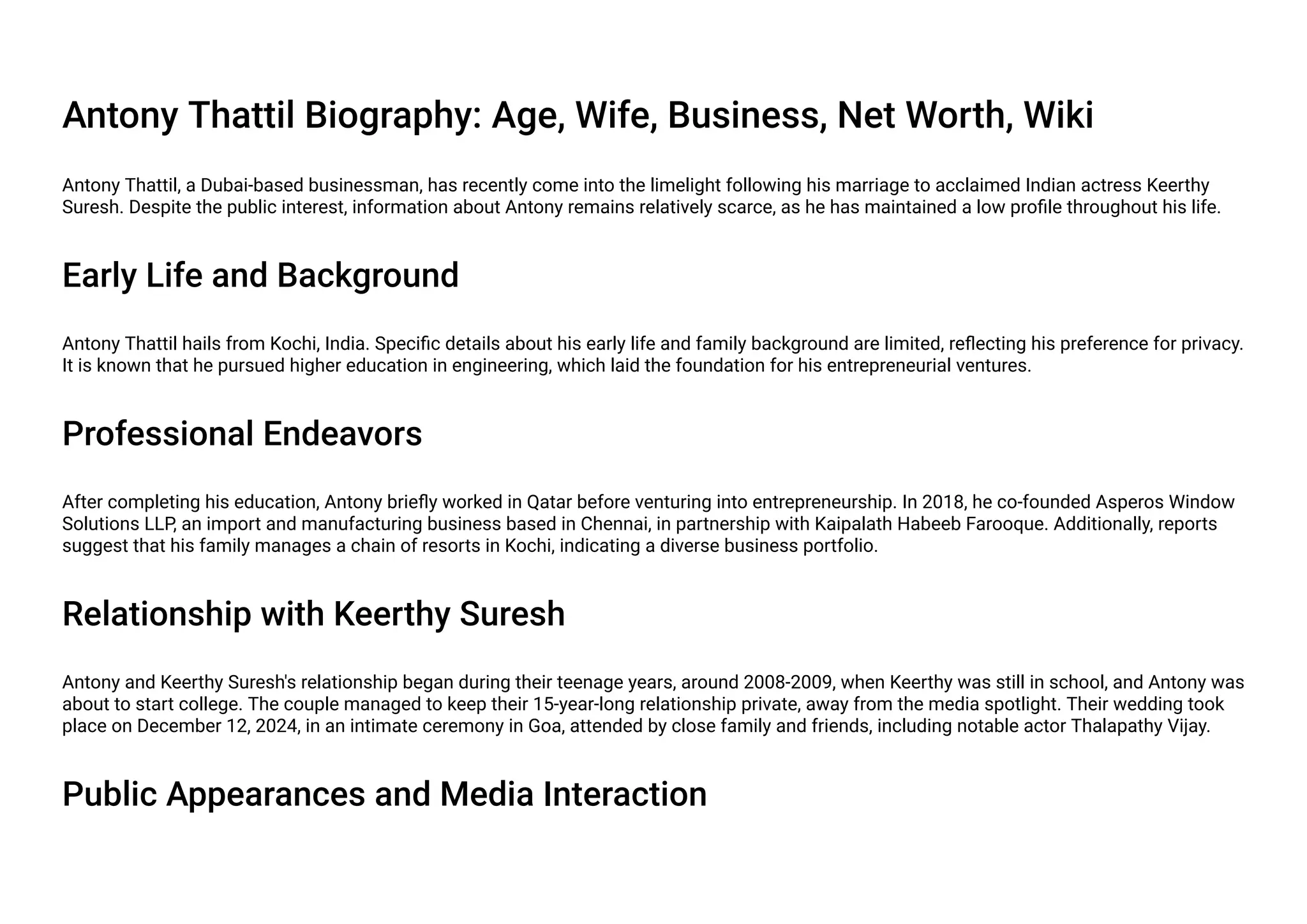 Antony Thattil Biography: Age, Wife, pdf | PDF