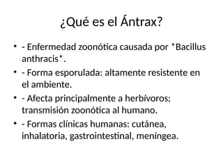 Antrax como enfermedad zoonótica en el mundo | PPTX