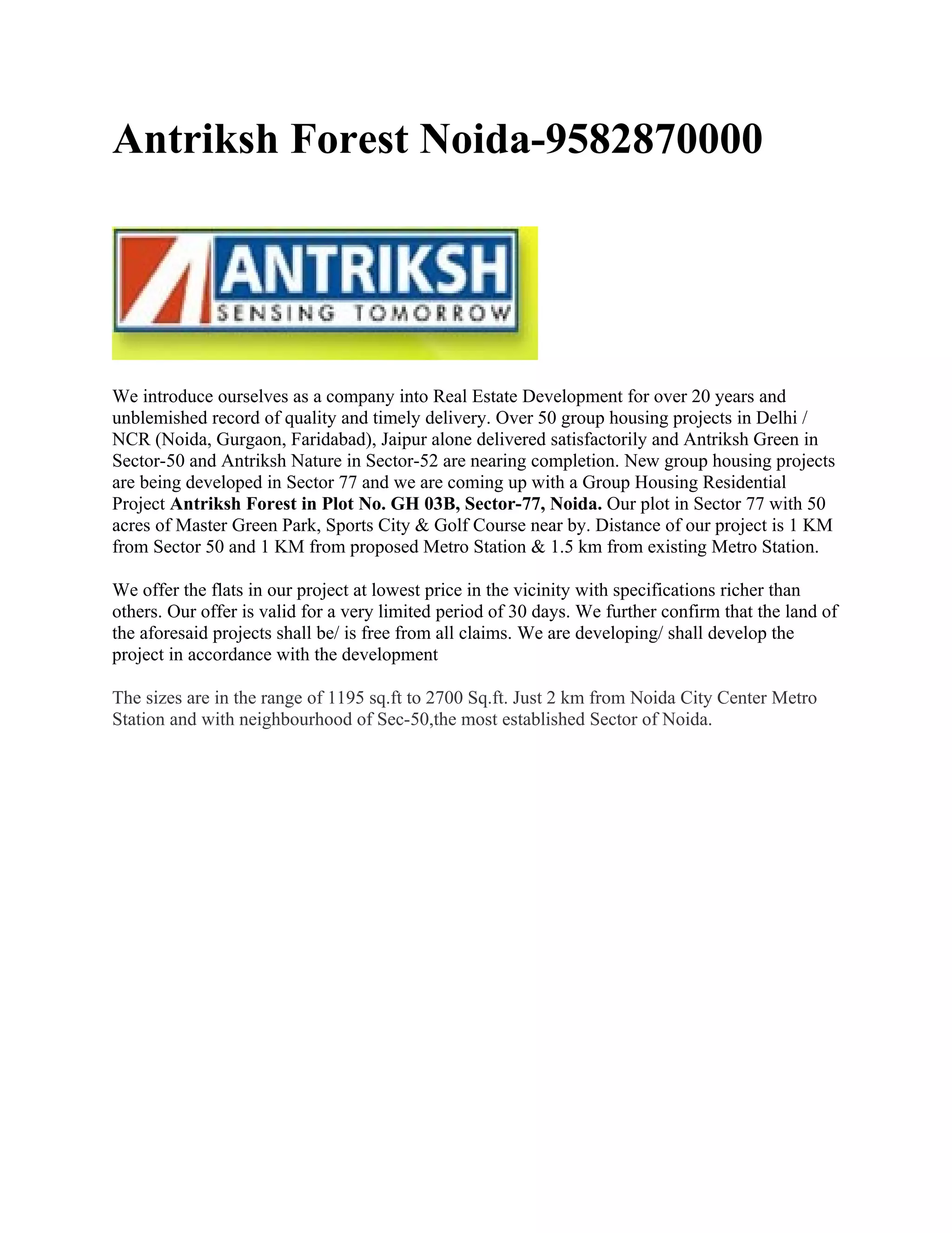 Antriksh forest | DOC | Developmental Sites | Real Estate