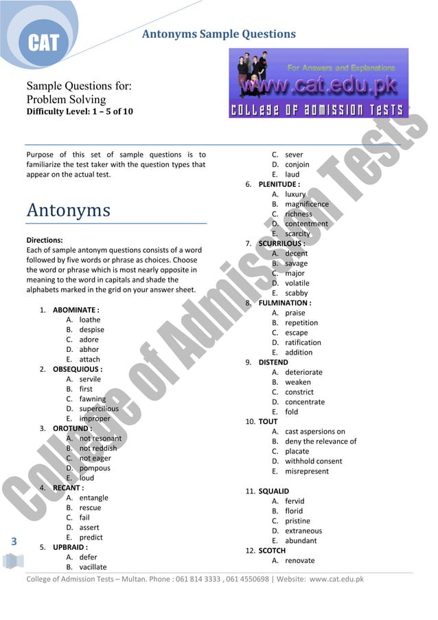 GAT NTS SAMPLE PAPERS MATERIAL PART 5 | PDF