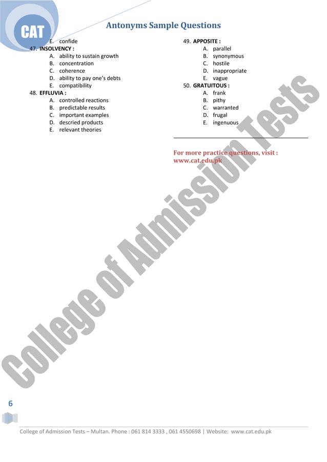 GAT NTS SAMPLE PAPERS MATERIAL PART 5 | PDF