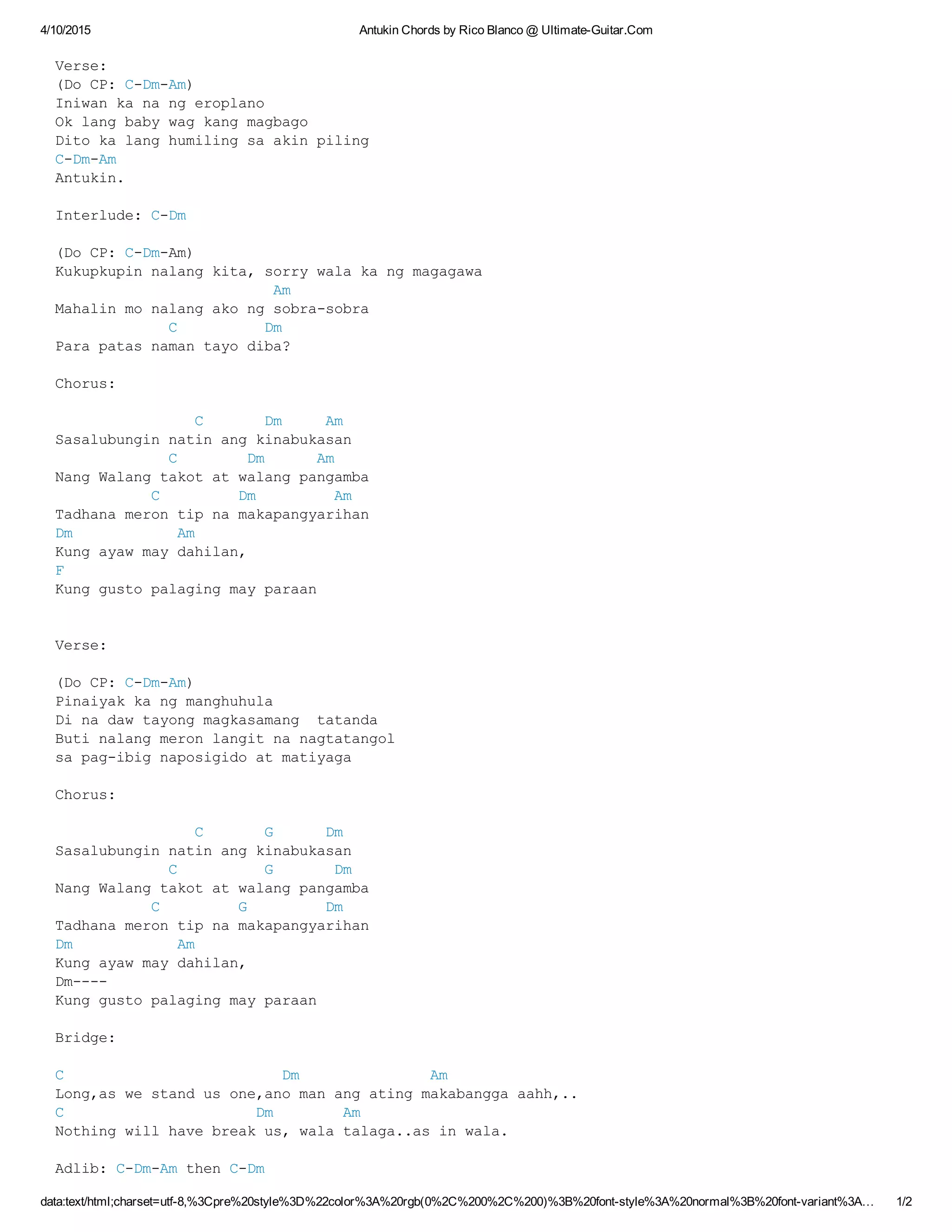Antukin chords by rico blanco @ ultimate guitar | PDF