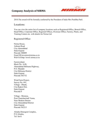 Nirma company analysis | DOCX