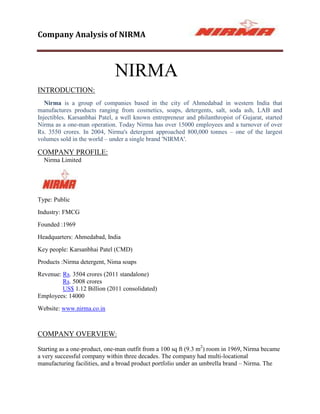 Nirma company analysis | DOCX