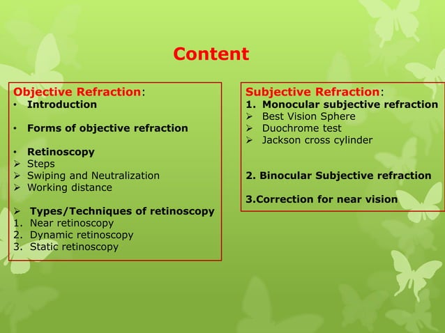 Objective Refraction and Subjective Refraction | PPTX | Eye and Vision ...