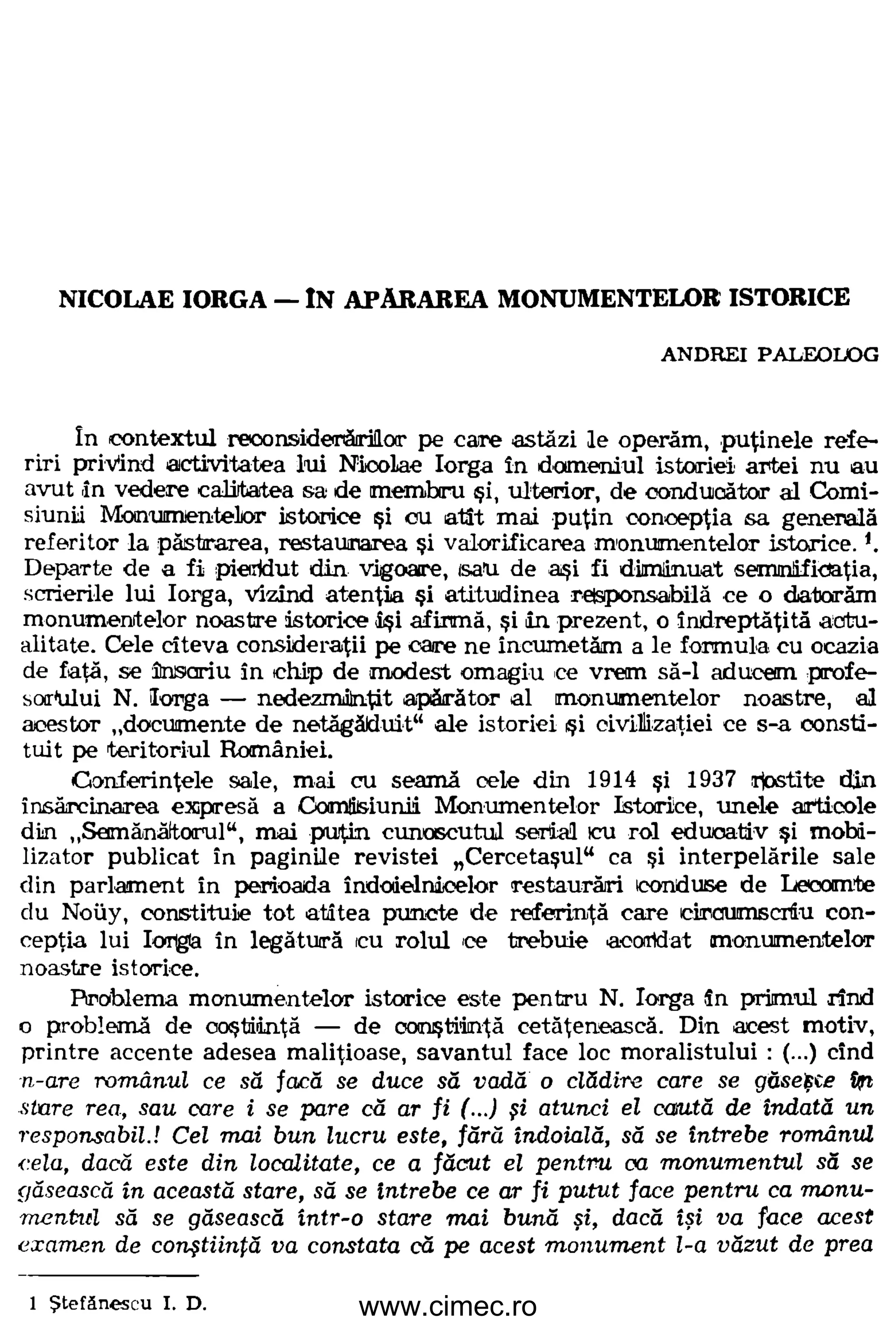 Andrei Paleolog: Nicolae Iorga - În apărarea monumentelor istorice | PDF