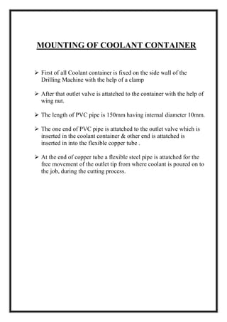 Project Report on Automatic Coolant System For Drilling Machines | PDF