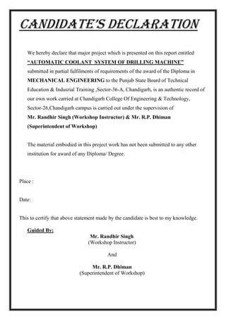 Project Report on Automatic Coolant System For Drilling Machines | PDF