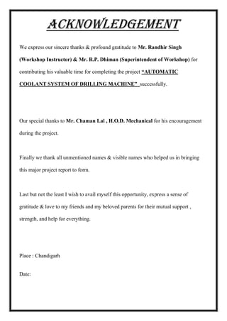 Project Report on Automatic Coolant System For Drilling Machines | PDF