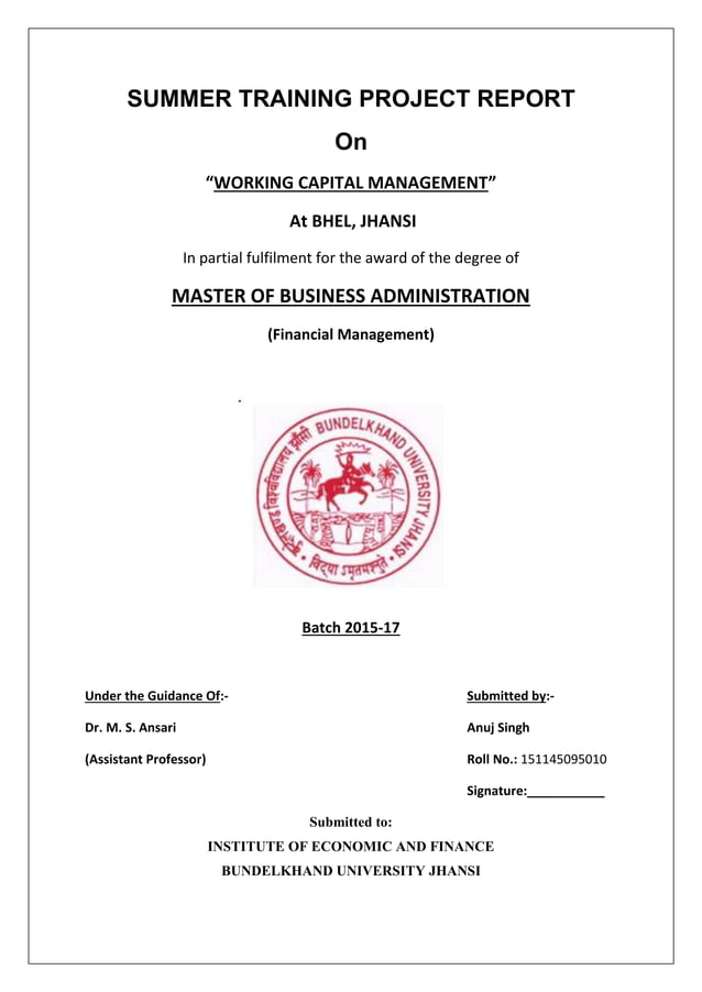 Project working capital management at bhel jhansi unit from Anuj ( BU Jhansi ) | PDF | Business ...