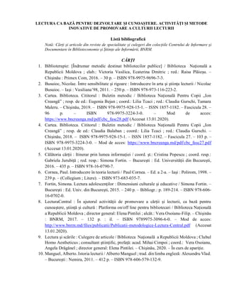 Lectura ca bază pentru dezvoltare și cunoaștere. Listă bibliografică ...