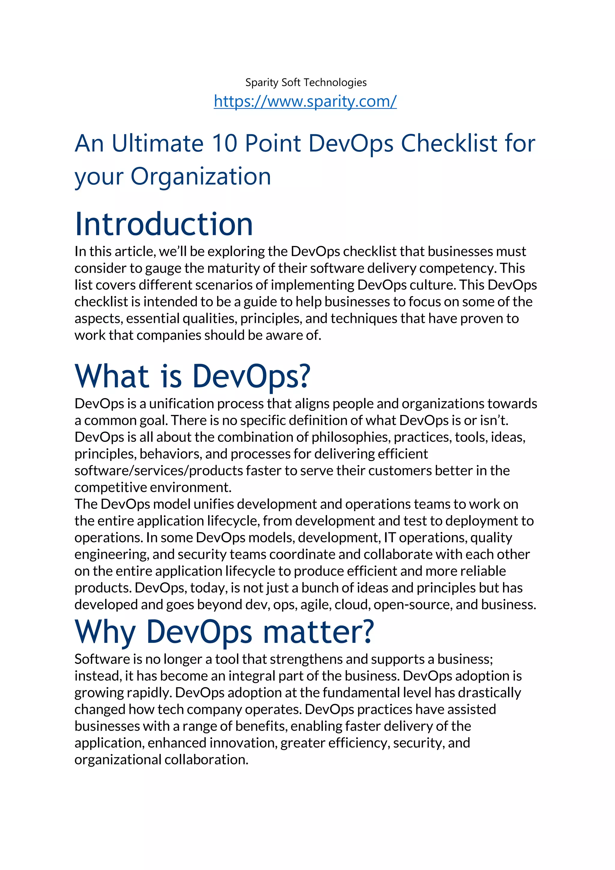 An Ultimate 10 Point Devops Checklist For Your Organizationpdf