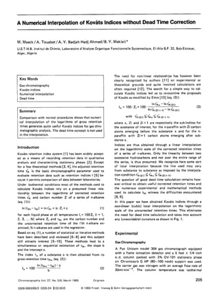 A Numerical Interpolation of Kovats Indices without Dead Time Correction | PDF
