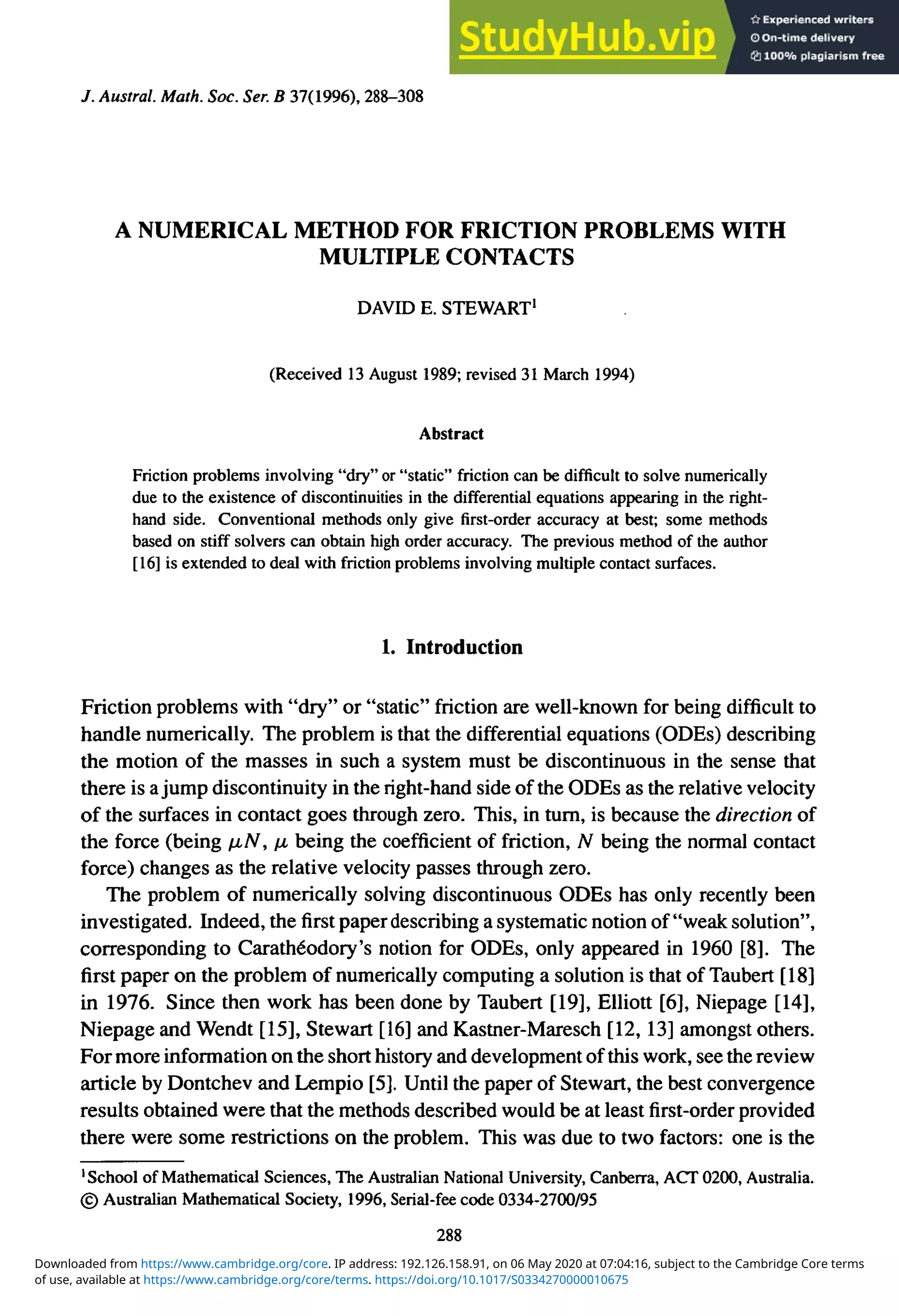 A Numerical Method For Friction Problems With Multiple Contacts | PDF