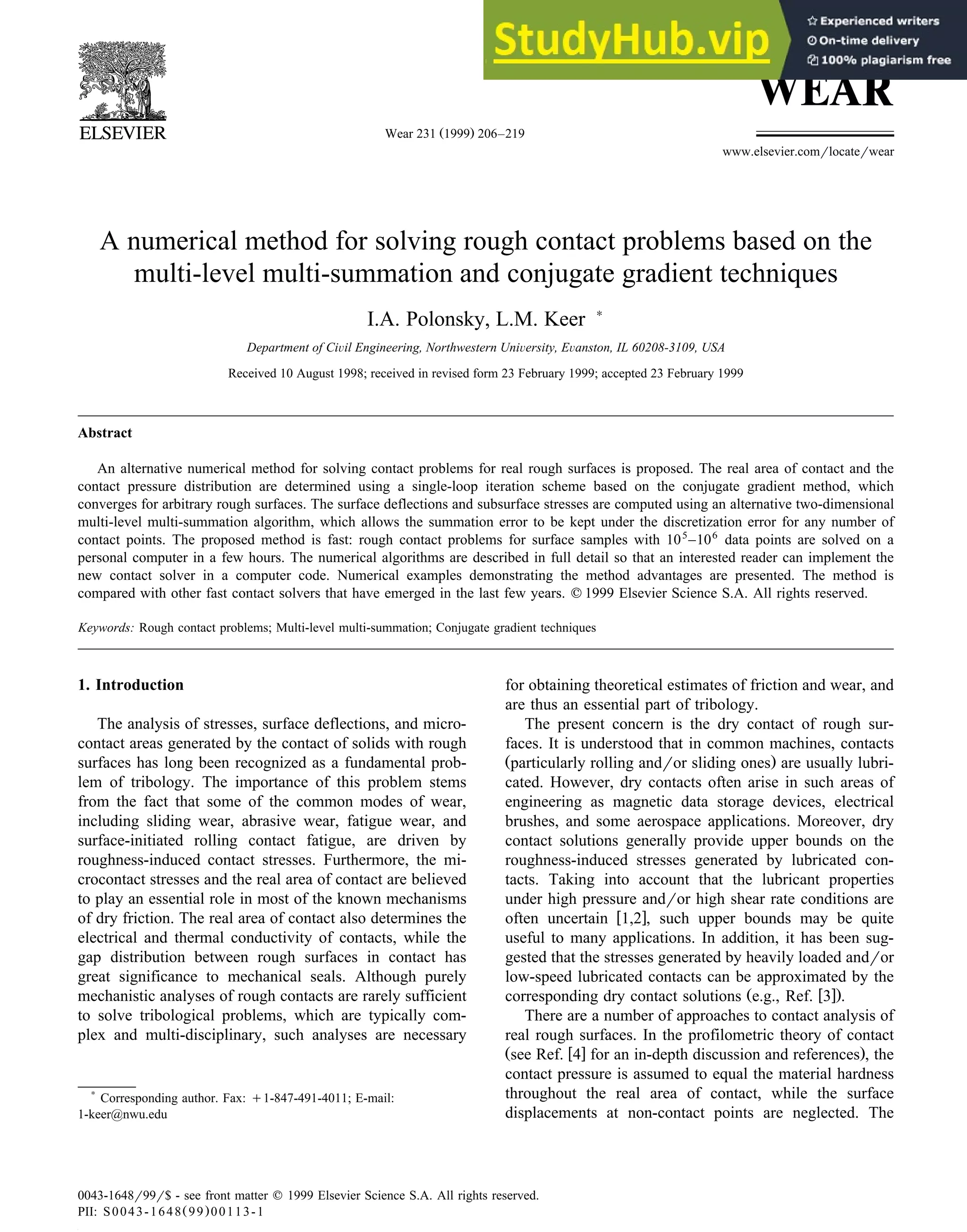A Numerical Method For Solving Rough Contact Problems Based On The Multi-Level Multi-Summation ...