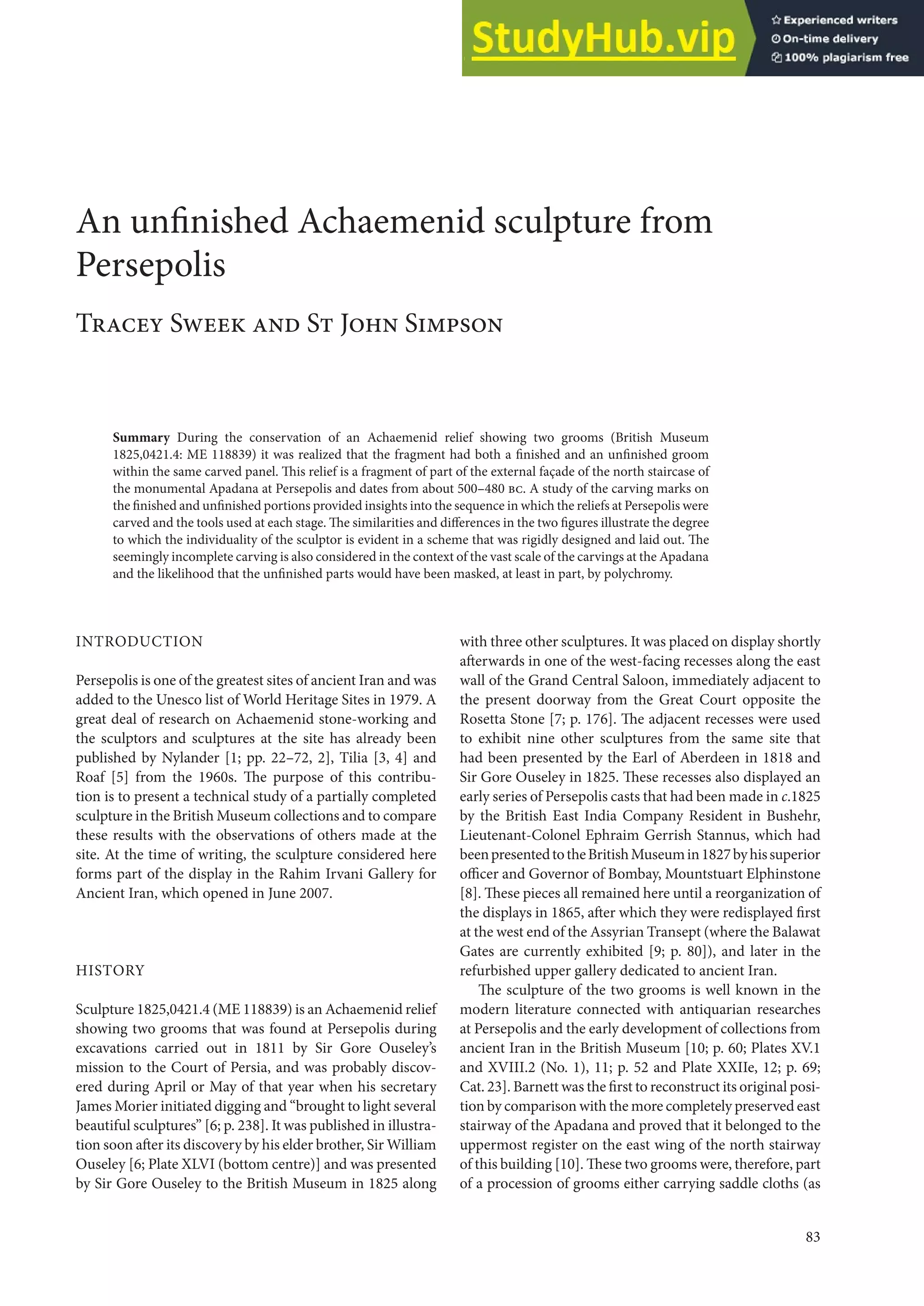 An Unfinished Achaemenid Sculpture From Persepolis | PDF